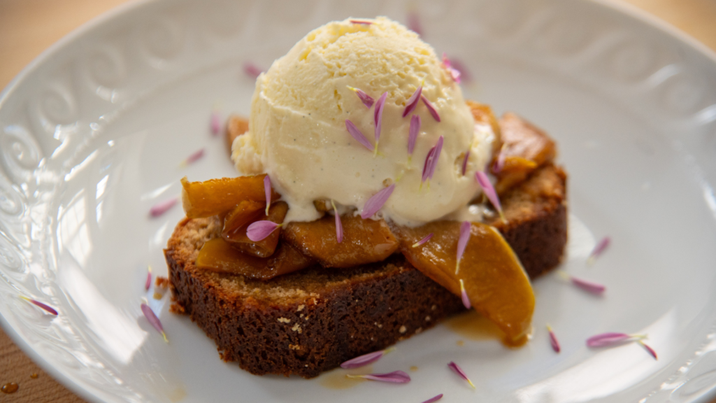 Cornmeal Pound Cake with Bourbon Apple Flambé à la Mode > KET